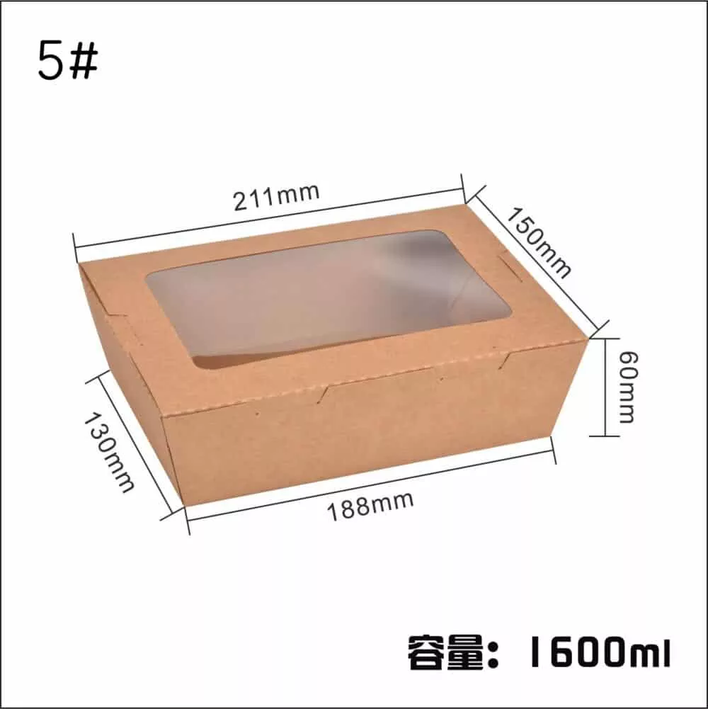 5#Disposable Compostable Kraft Paper Food Take Out Boxes with Window ...