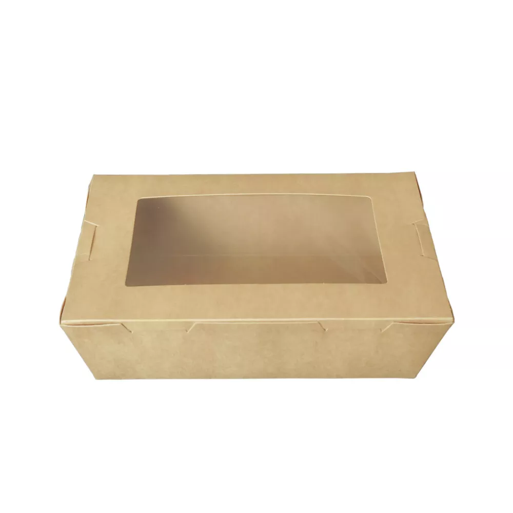 4#Disposable Compostable Kraft Paper Food Take Out Boxes with Window ...