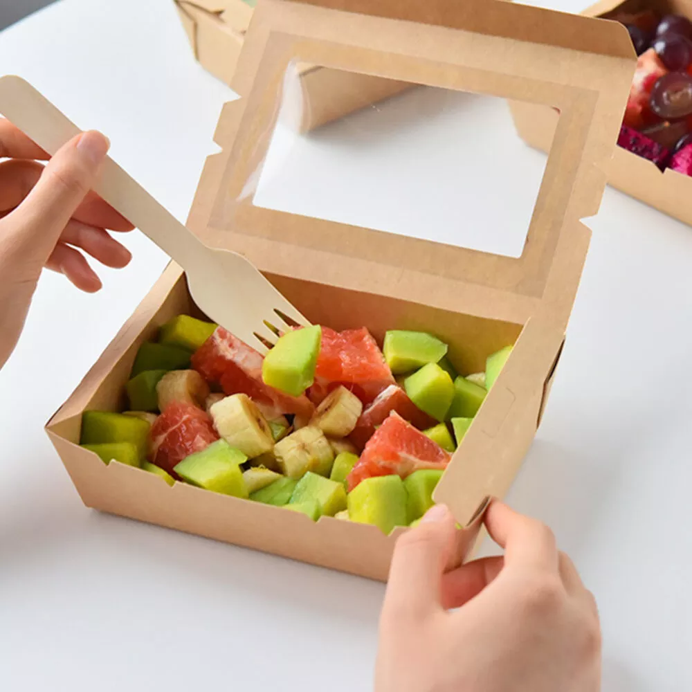 5#Disposable Compostable Kraft Paper Food Take Out Boxes with Window ...